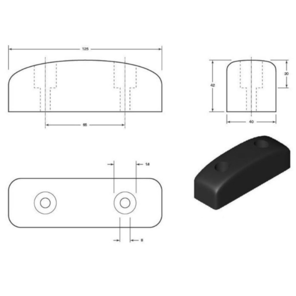 Rectangular Rubber Buffer 125mm x 40mm - EdgeTrims